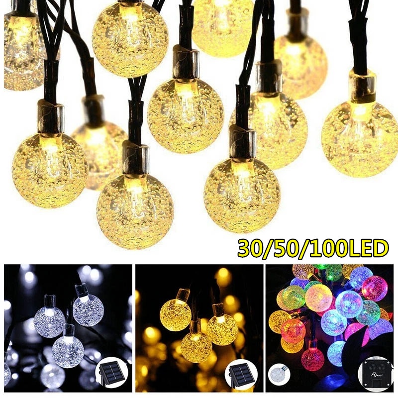 30/50/100 LED Solar String Lights Fairy Round Ball Light Solar Bubble ...