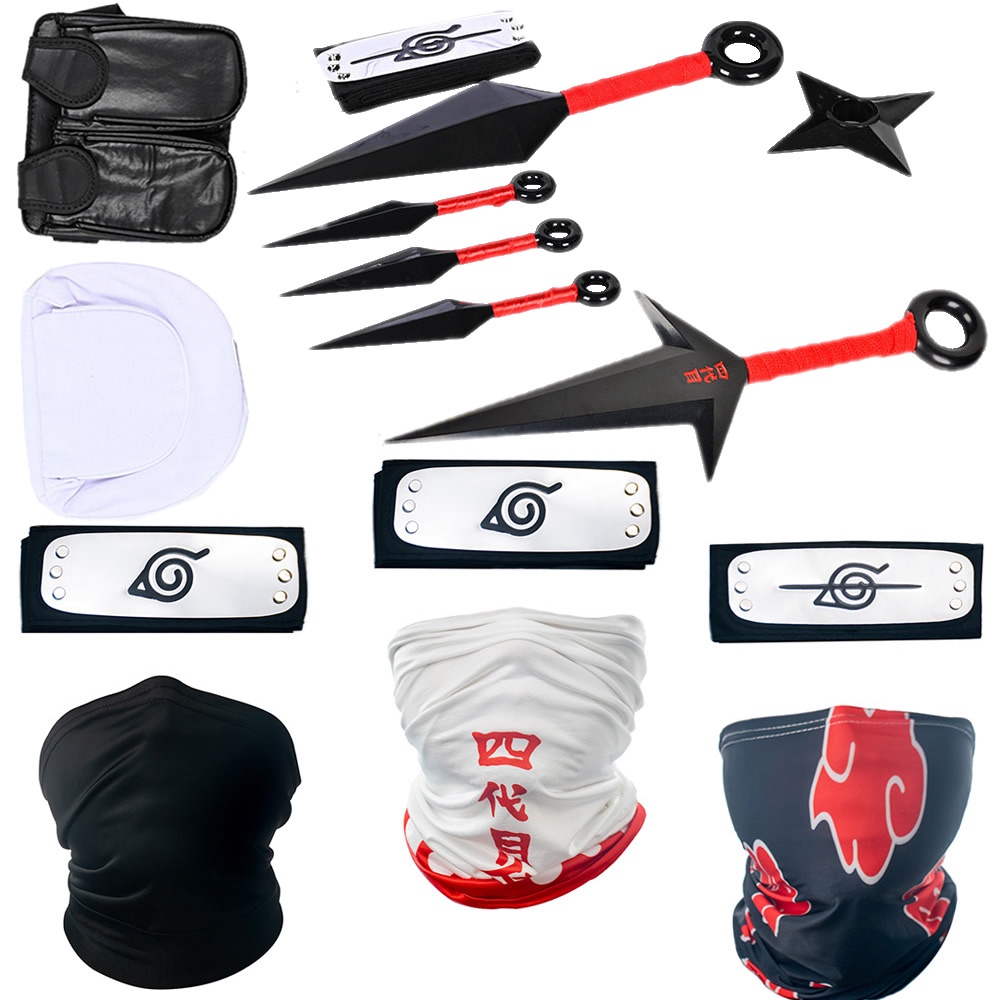 Naruto Weapons Set Kakashi Cosplay Gloves Mask Kunai Headband Shuriken ...