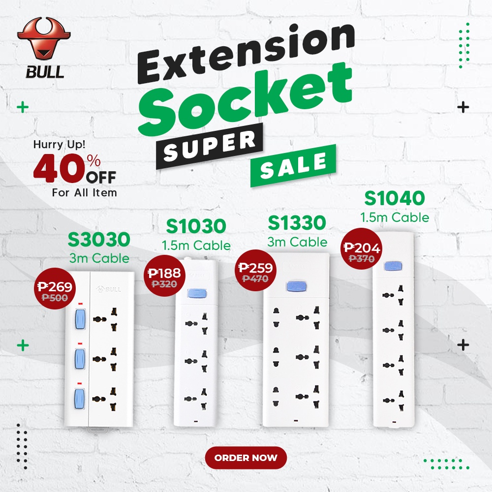SUPER SALE Bull Extension Socket S-Series 3 to 6 Gang and 1.5m to 3m ...