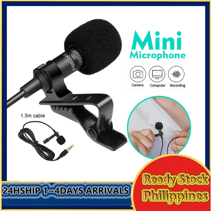 Microphone 3.5mm Mini Microphone Tie Clip-on Lapel Mikrofon Mic For PC ...