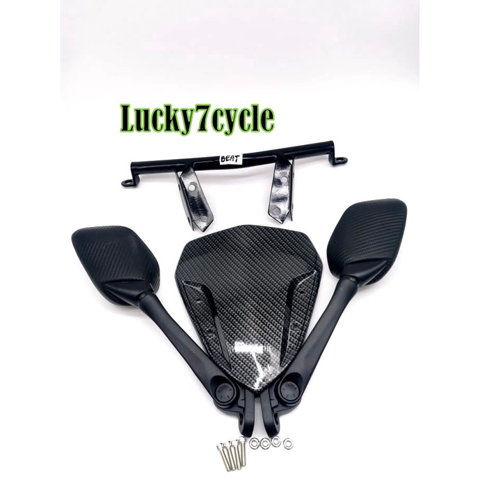 Carbon VISOR with Side Mirror and bracket (3 in 1) for AEROX/MIO/CLICK ...