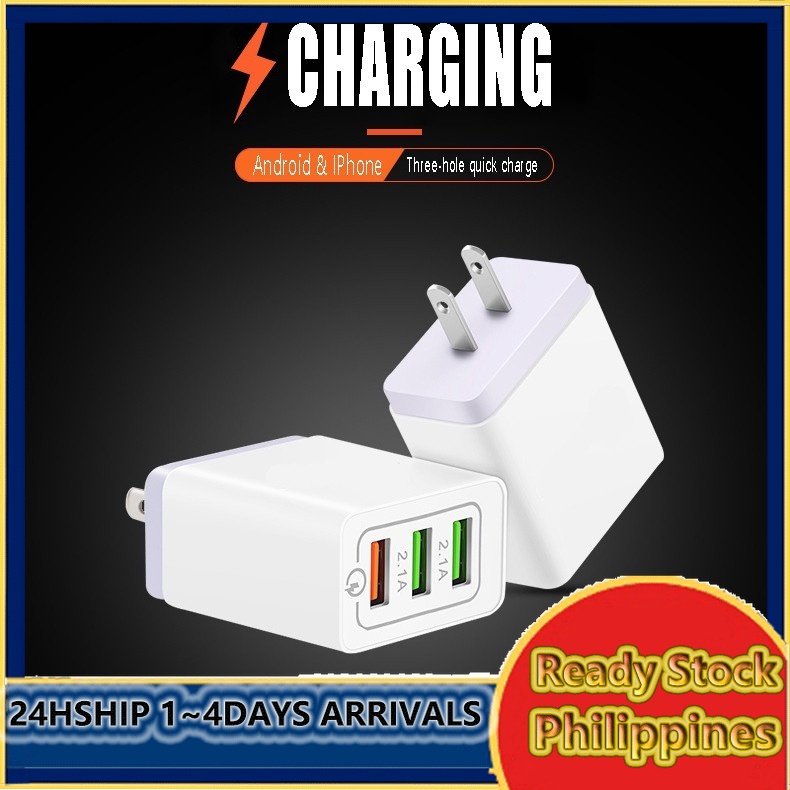 3 Ports Fast Charger QC USB 3.0 Super Fast Charging Plug Adapter For ...