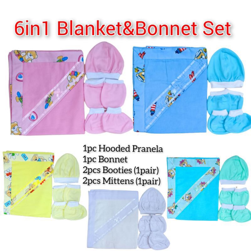 6in1 Hooded Blanket/Pranela&Bonnet Set(Bonnet, Booties,Mittens)For ...