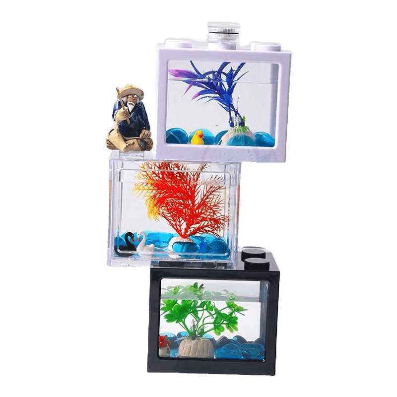 Mini Aquarium Betta fish Fighting Cylinder Building block fish tank ...