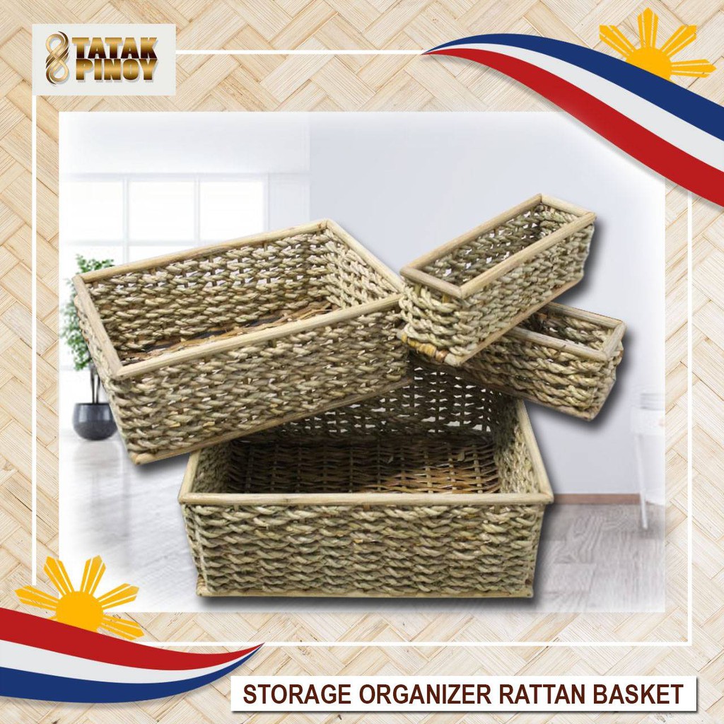 TATAK PINOY Rattan Basket Storage Baskets Shelf Organizer Container ...