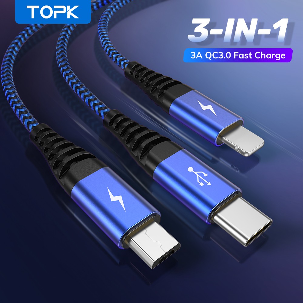 TOPK AN24 3 IN 1 Fast Charging Cable Micro USB Type C Cable Multi ...