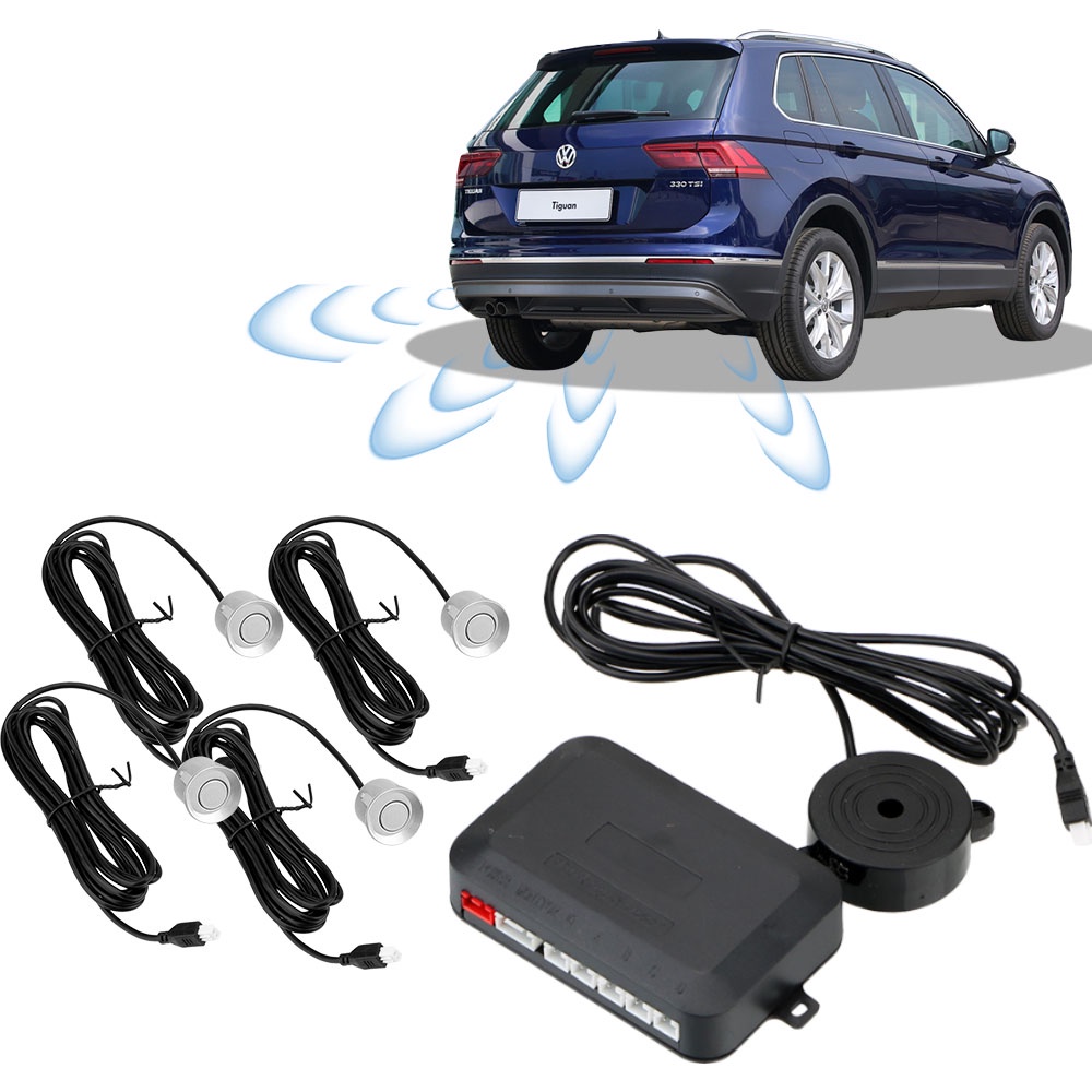 Car Parking Sensor Kit Reverse Backup Radar Sound Alert Indicator 4 ...
