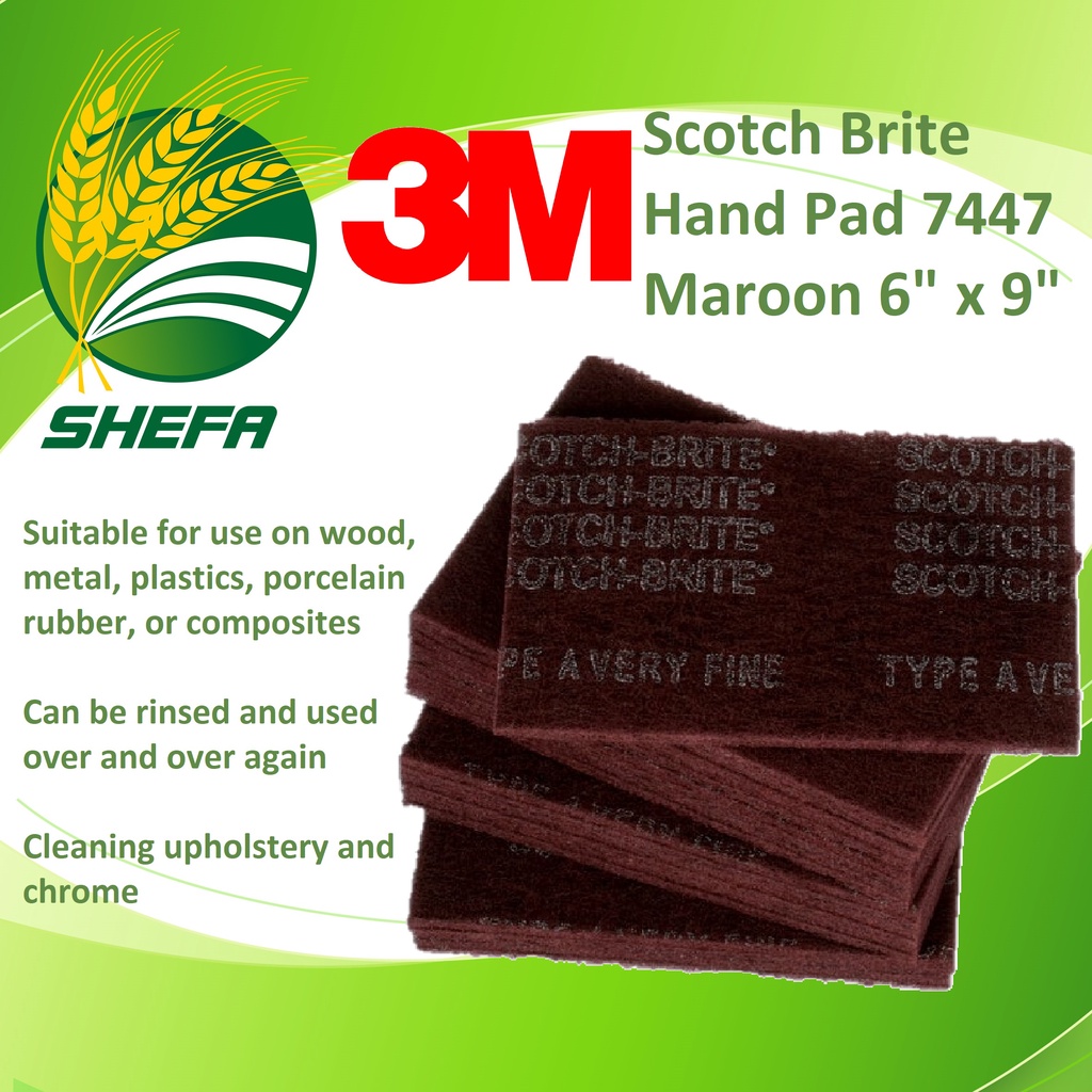 3M 7447 Scotch Brite Hand Pad 6" x 9" Maroon, 20 pcs (1 Box) | Shopee ...