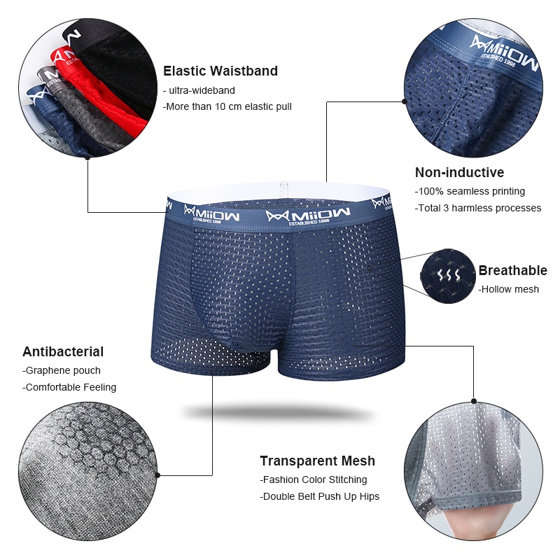 MiiOW Popular Breathable Nylon Letter Underwear Mens Boxer Homme LOGO ...