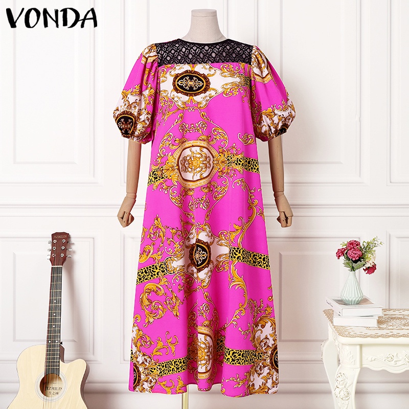 Vonda Women Vintage Loose 3/4 Sleeve Lace Patchwork Printed Holiday ...