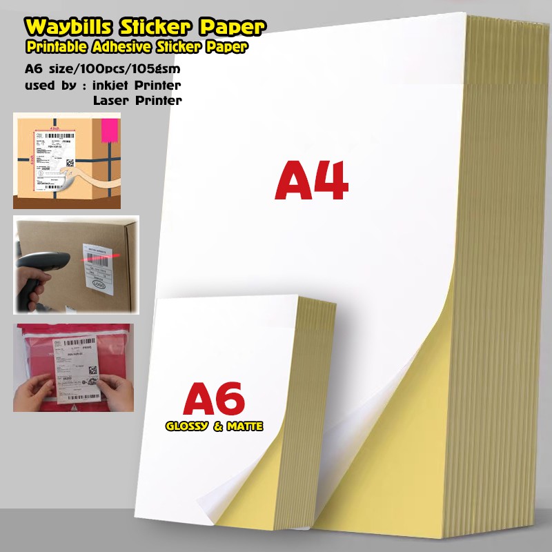 (100pcs)K&E A6 Waybills Sticker Paper photo 105gsm Glossy&Matte ...