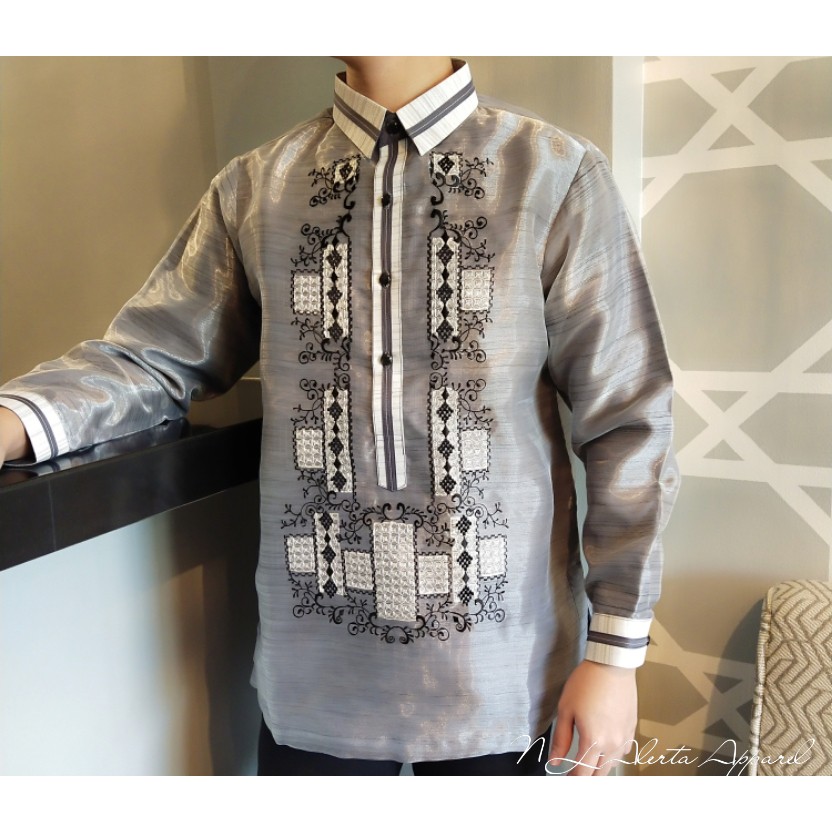 MODERN BARONG TAGALOG FOR MEN BLACKISH GREY | Shopee Philippines