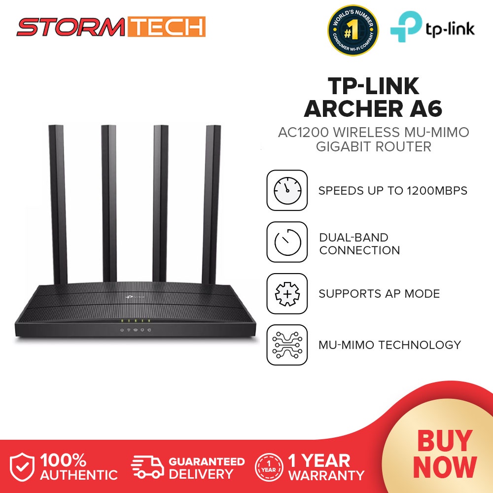 TP-Link Archer A6 AC1200 Wireless MU-MIMO Gigabit Router 2.4GHz & 5GHz ...