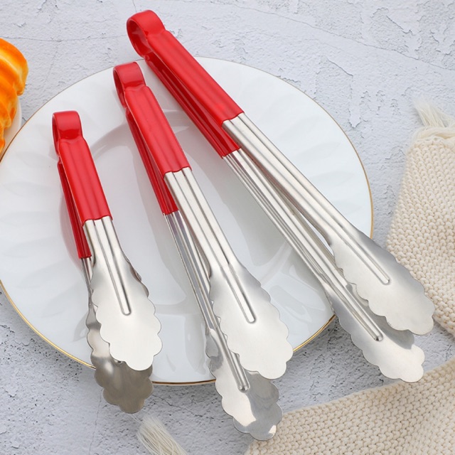 High Quality Red Rubber Handle Stainless Steel Food Tong 9inch 12inch ...