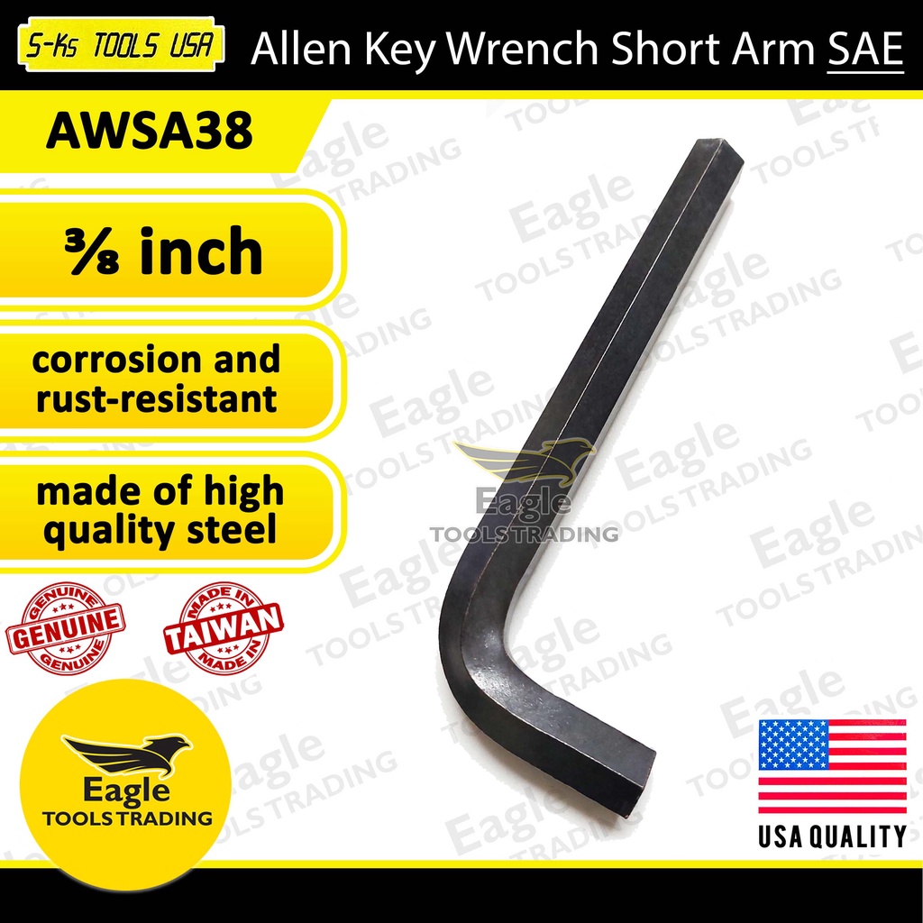 S-Ks Tools USA Allen Key Wrench 3/8 inch Short Arm Hex Key AWSA38 ...