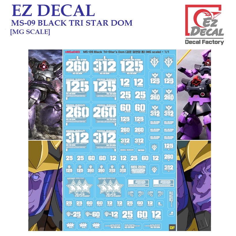 [EZ DECAL] C12 MG 1/100 MS-09 BLACK TRI STAR DOM [MG SCALE] PRE-CUT ...