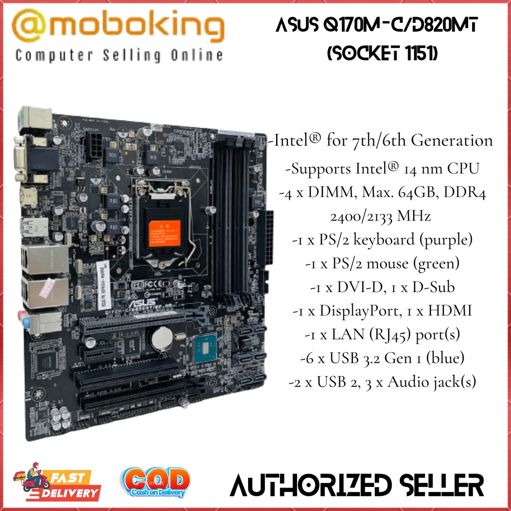 ASUS Q170M-C/D820MT Desktop 7TH GEN Motherboard Socket LGA 1151 i3 i5 ...