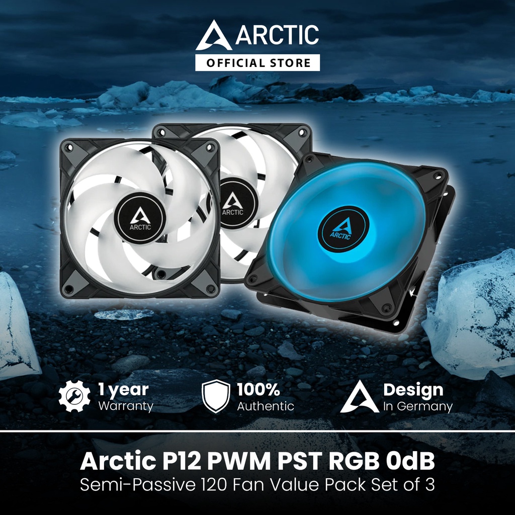 Arctic P12 PWM PST RGB 0dB Semi-Passive 120 Fan Value Pack Set of 3 ...