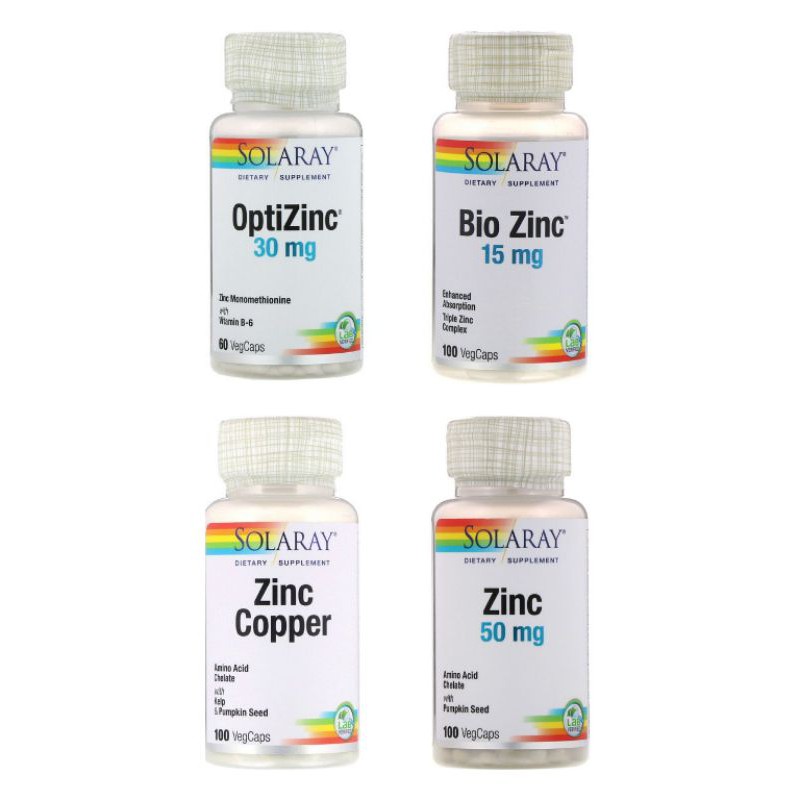 Solaray Zinc, Zinc Copper, OptiZinc, Bio Zinc, 15 to 50mg - 60 to 100 ...