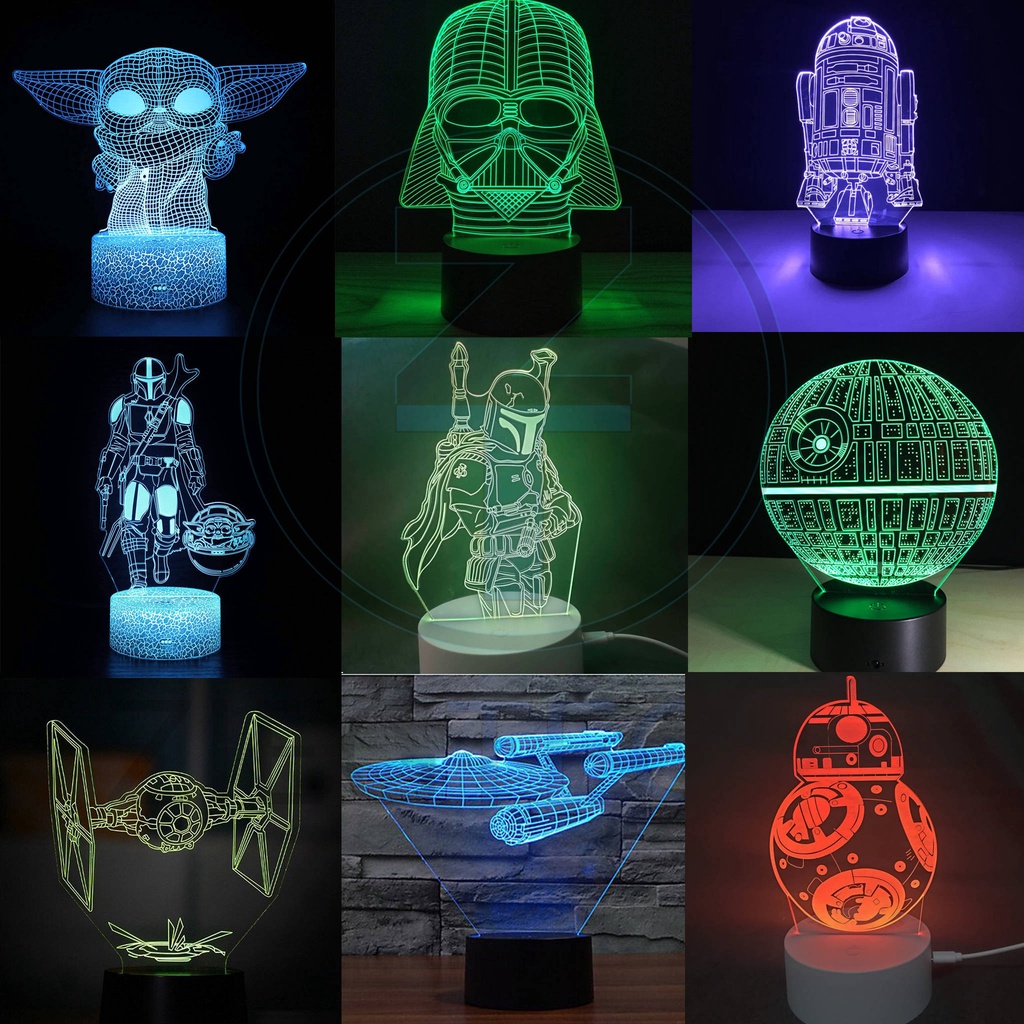 Star wars mandalorian 3D Led Illusion Night Lights Touch Remote 16 ...