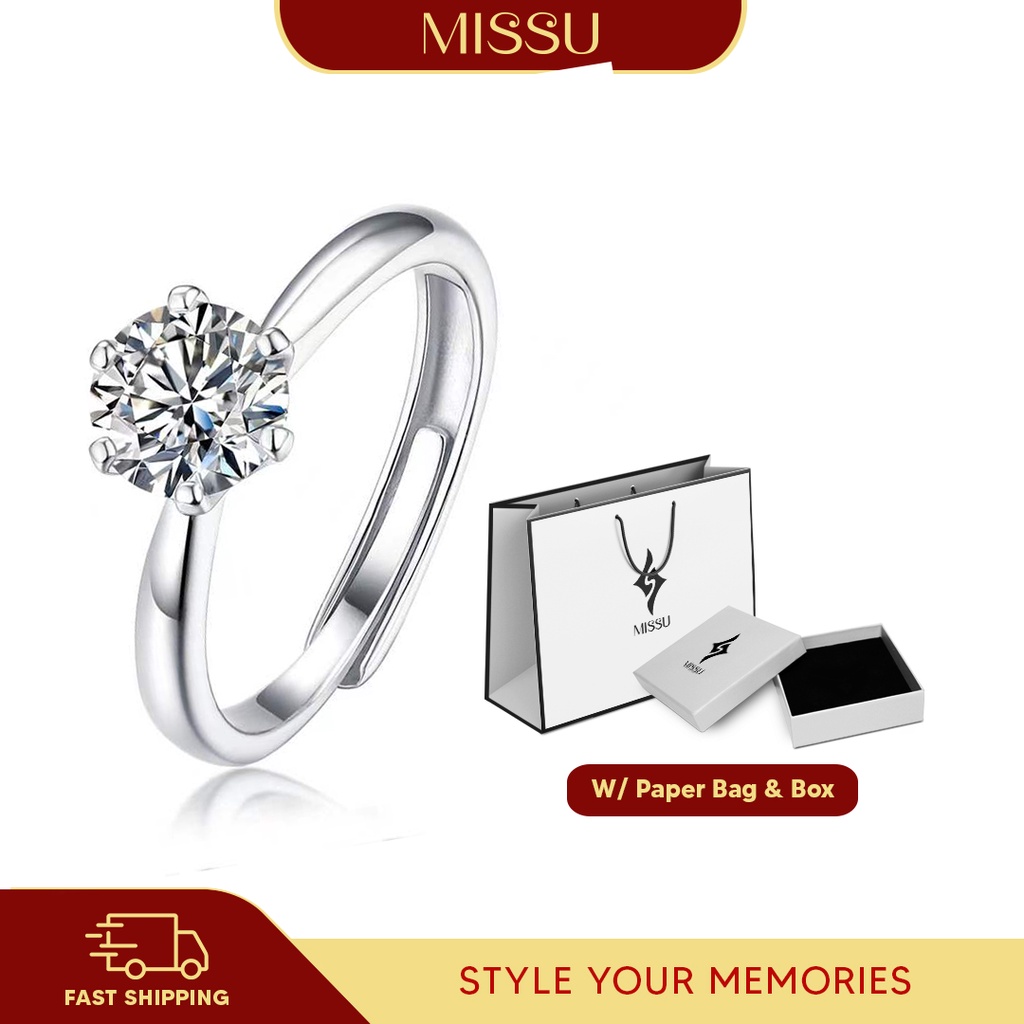 Missu 925 Silver Diamond Promise Ring with Box for Women Adjustable ...