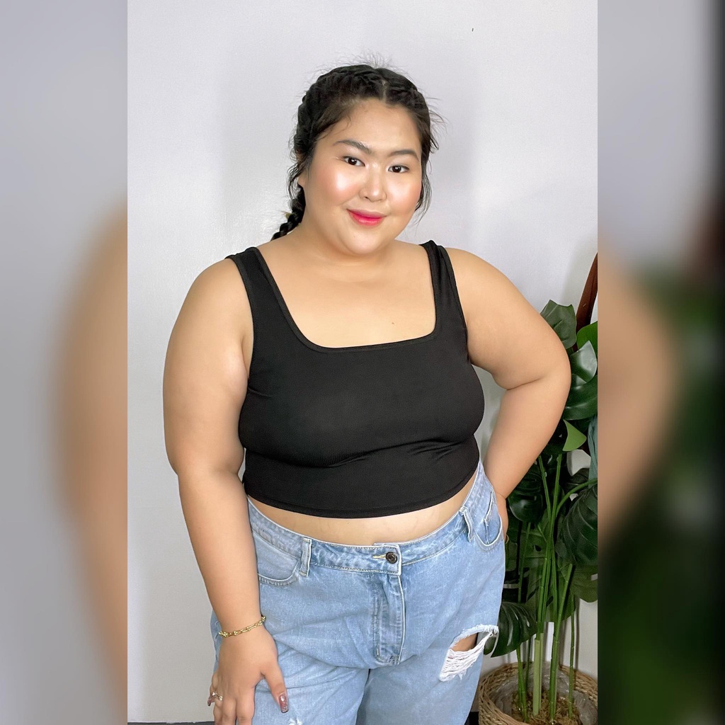 daphine plus size squareneck tank top knitted xl-3xl-5xl | Shopee ...