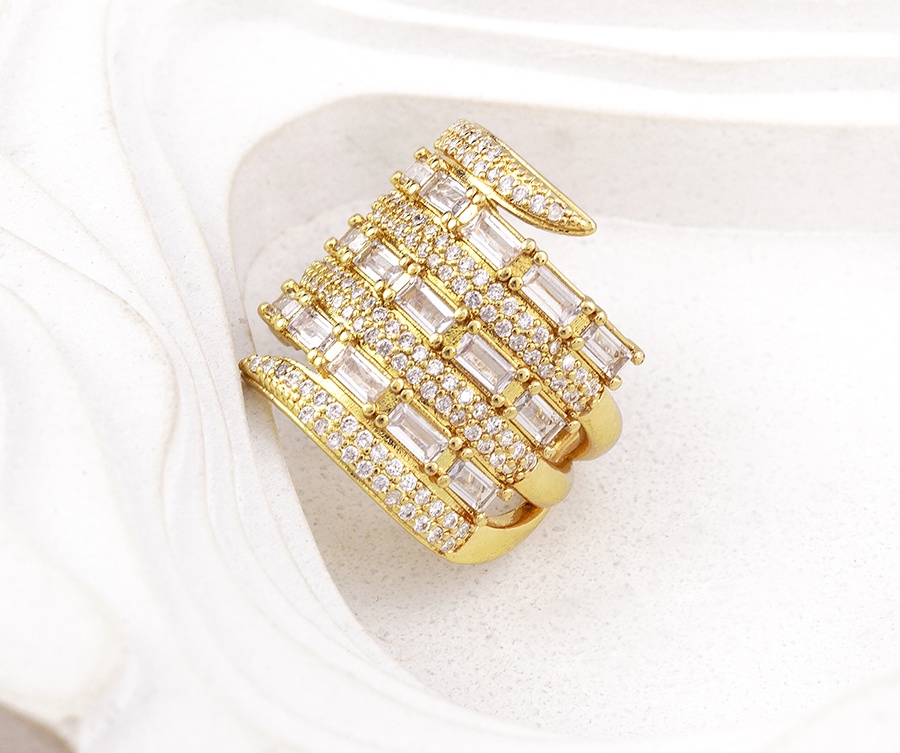Luxury Zircon Multilayer Rings For Women Crystal Gold Plated Adjustable ...