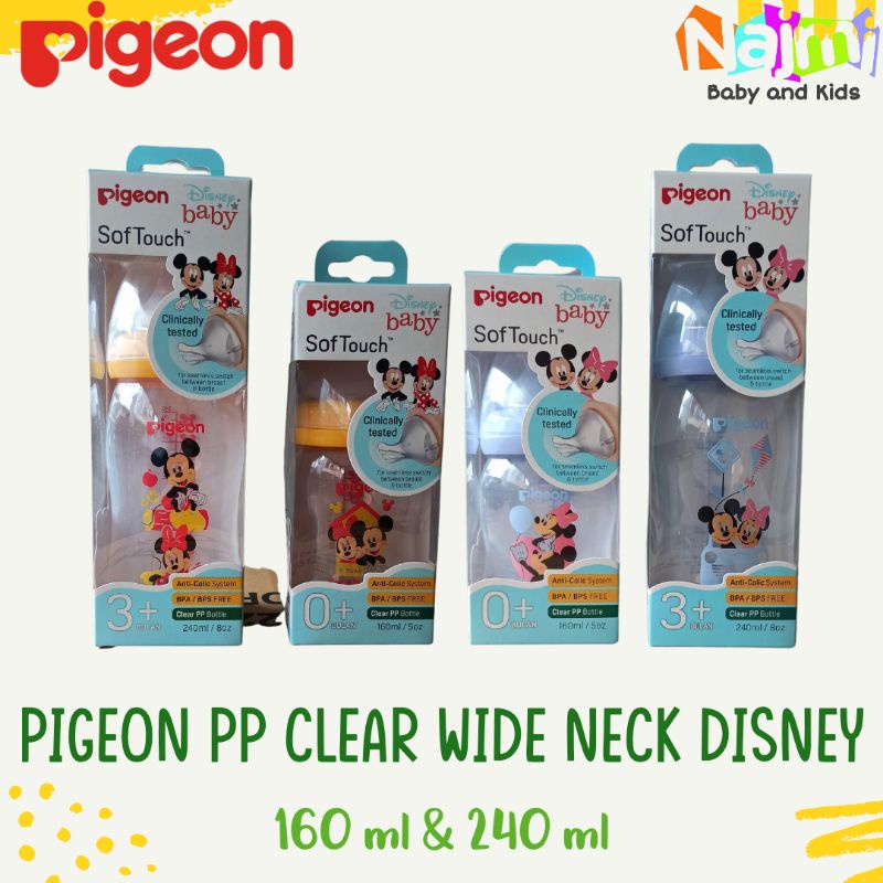 Pigeon Wide Neck Bottle Disney Mickey Minnie Mouse 160ml 240ml Wideneck PP Clear Disney Milk ...