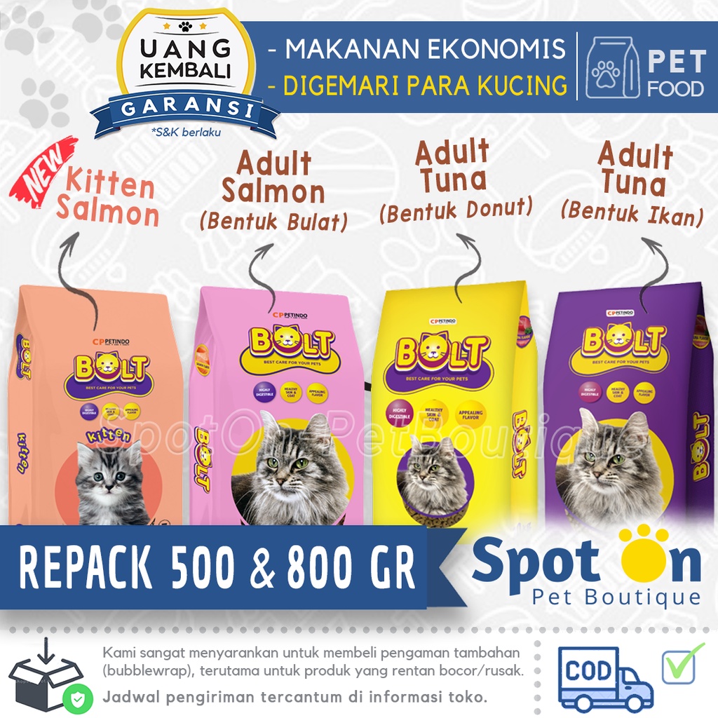 Bolt Adult Kitten Repack 800gr 500gr | Bolt Tuna Salmon Cat Food Repack ...