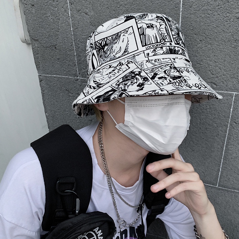 COD！Korean style One Piece Manga Hat Anime Unisex couple Black White ...
