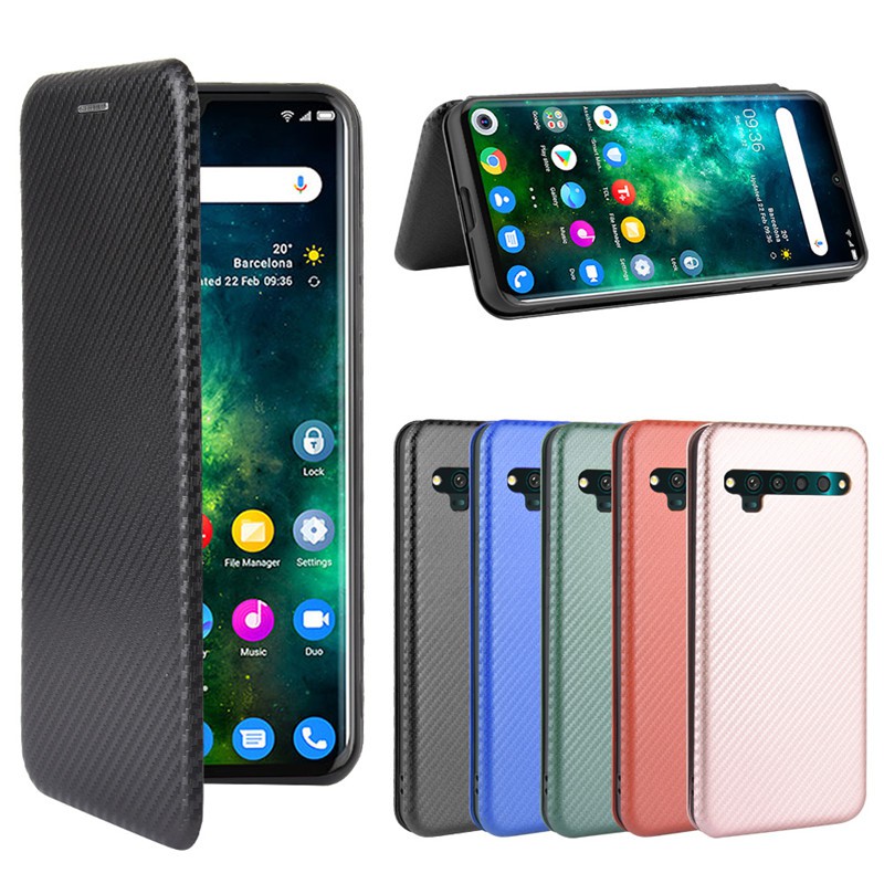 TCL 10L 10 Pro 10Lite Case Luxury Flip Wallet Carbon Fiber Stand ...