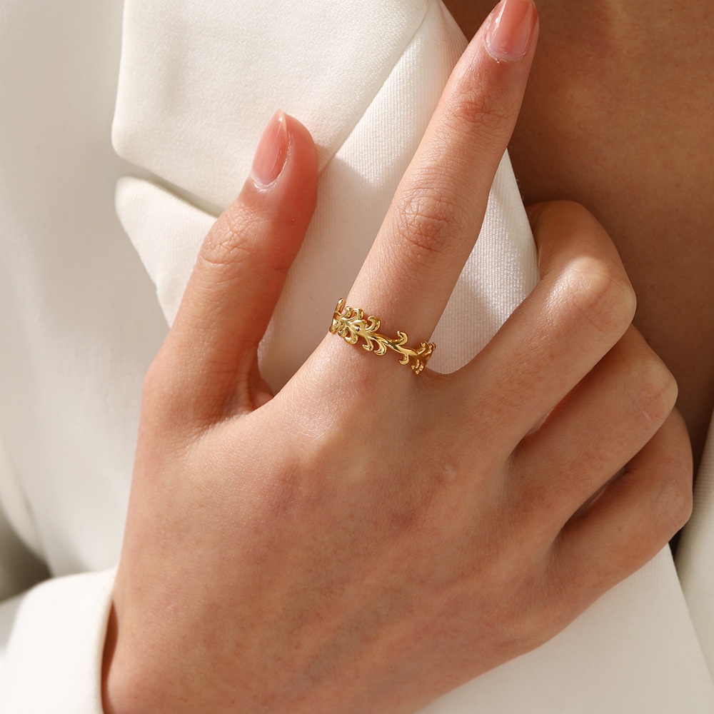 Fashion Rattan Design Stainless Steel Open Ring Ladies Retro Ethnic ...