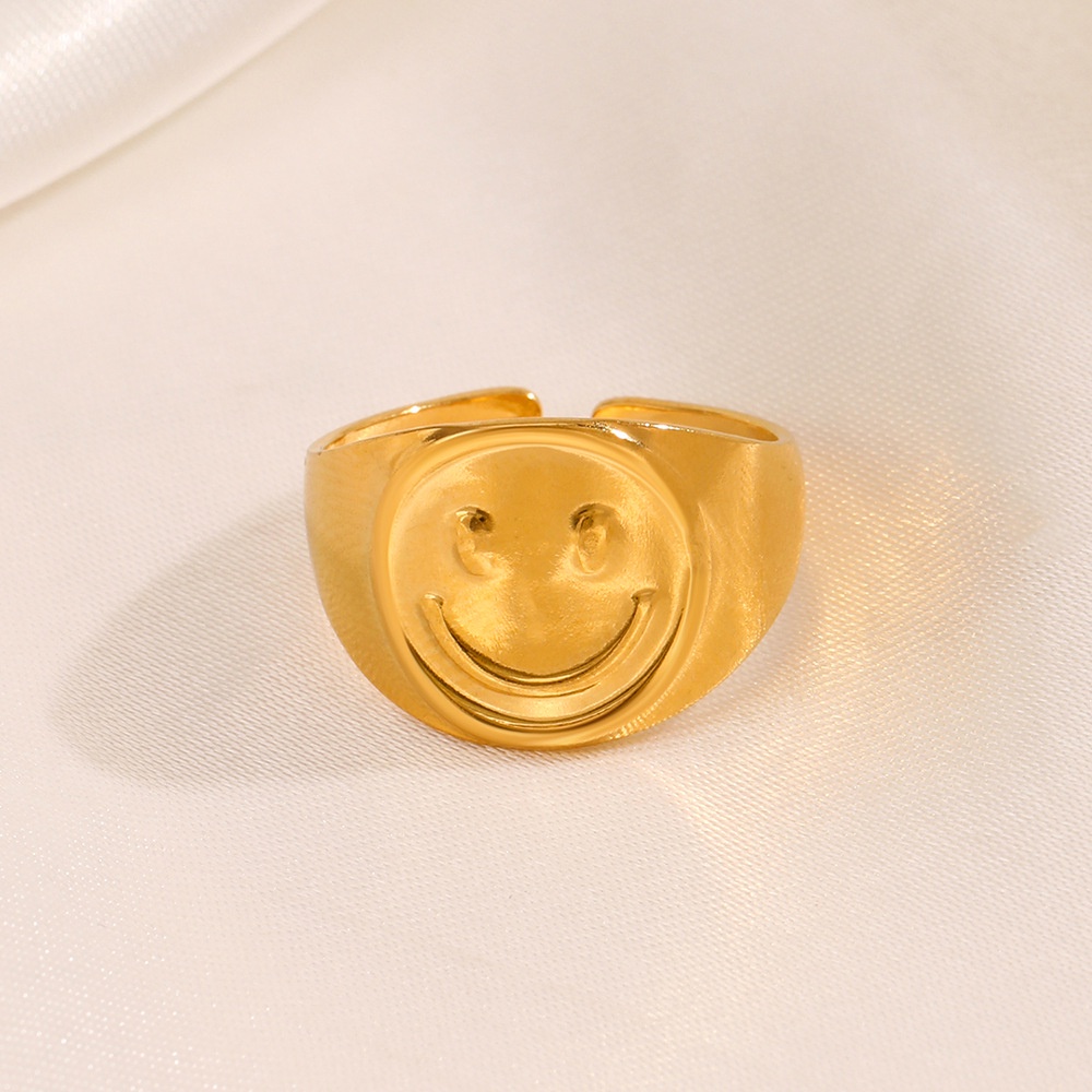 Fashion Cute Stainless Steel Smiley Face Ring Unique Hip-Hop Wide Face ...