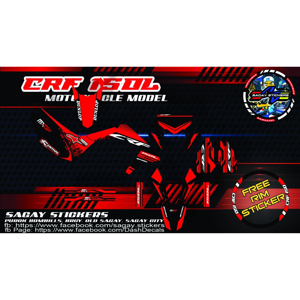 CRF 150L Motorcycle Sticker Decals with free RIM Stickers | Shopee ...