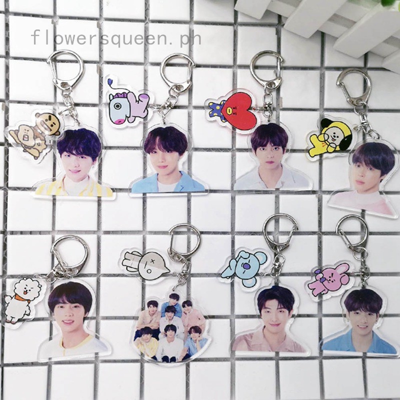 flowersqueen Cute Acrylic Kpop BTS Keychain BT21 Key Chain Love ...