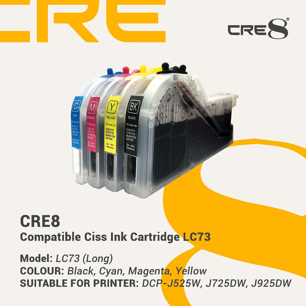 Cre8 Lc73 (Long) Compatible Ciss Ink Catriage For Brother Printer (Cyan ...