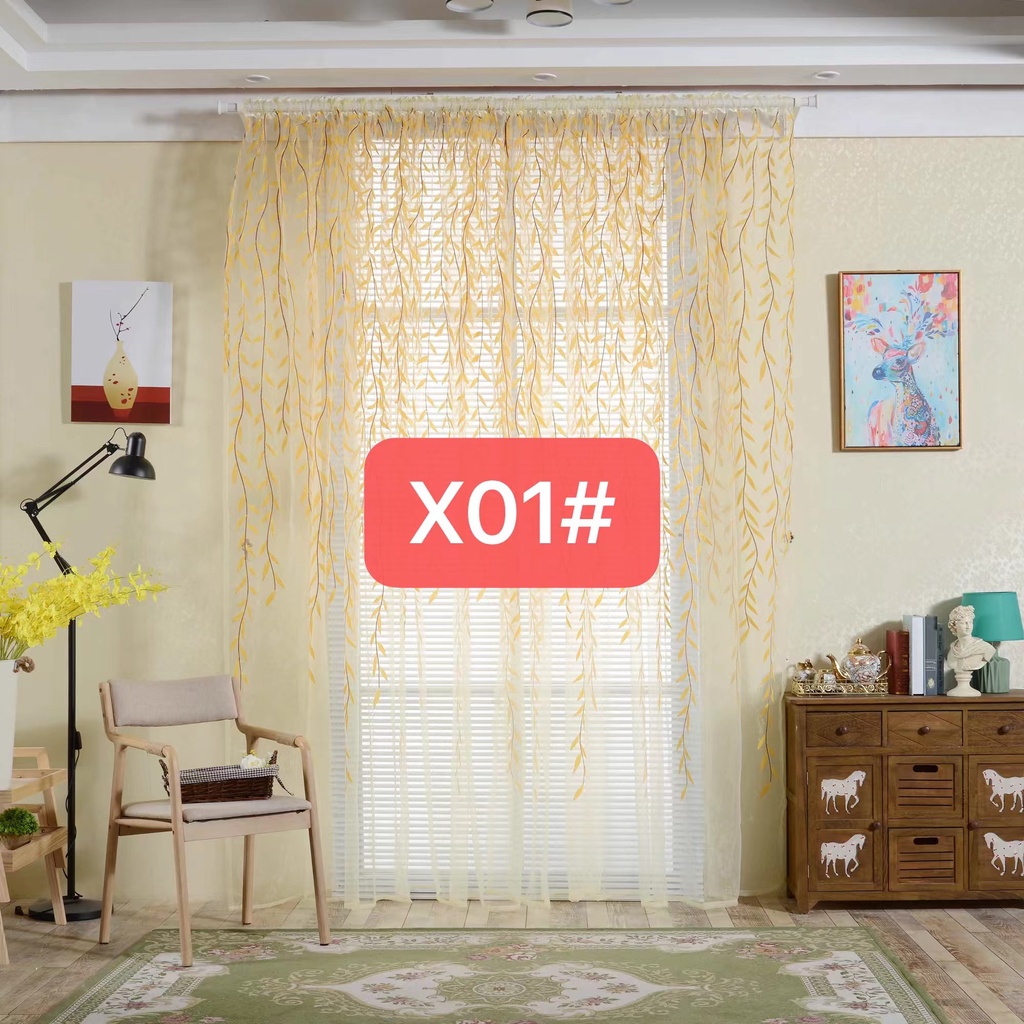 1PC Gold Lace Gauze Curtains for Window Door Room Decoration Kurtain ...
