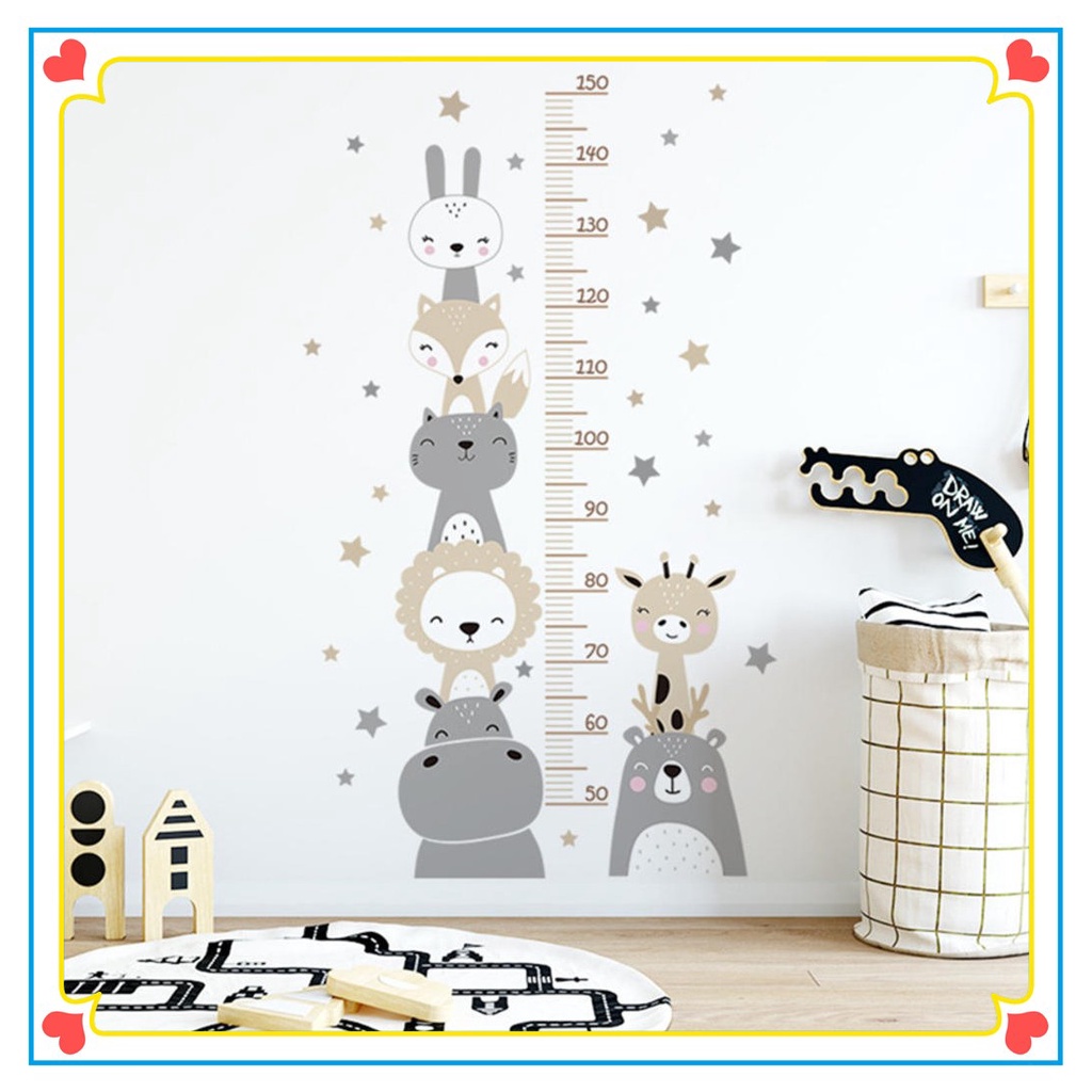 Cute Cartoon Animals Wall Sticker Baby Height Measurement Stickers Home ...