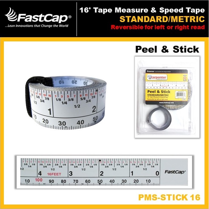 Fastcap Pro Carpenter 16' Peel & Stick, Tape Measure & Speed Tape, Standard / Metric Left ...