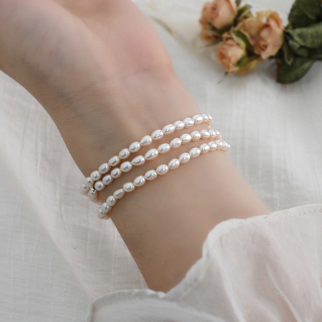 Natural freshwater pearl rice beads stretch bracelet female boudoir ...