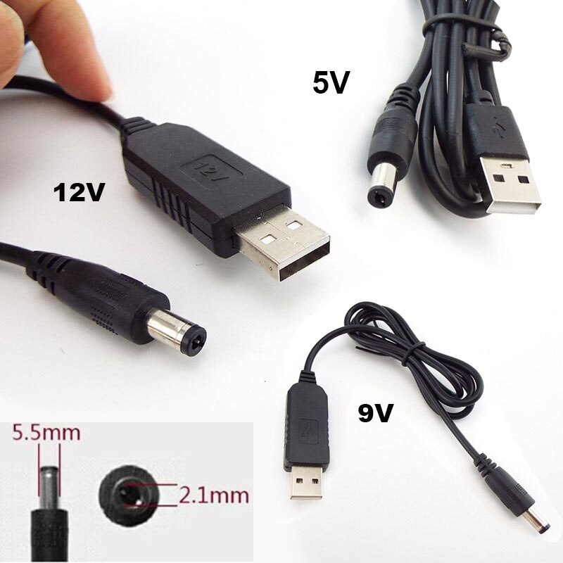 USB to DC Cable 2.1x5.5mm USB Converter DC 5V to DC 9V 12V Power Supply ...