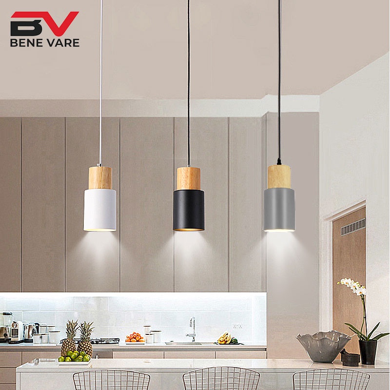 Pendant light simple solid wood macaron color chandelier dining room ...
