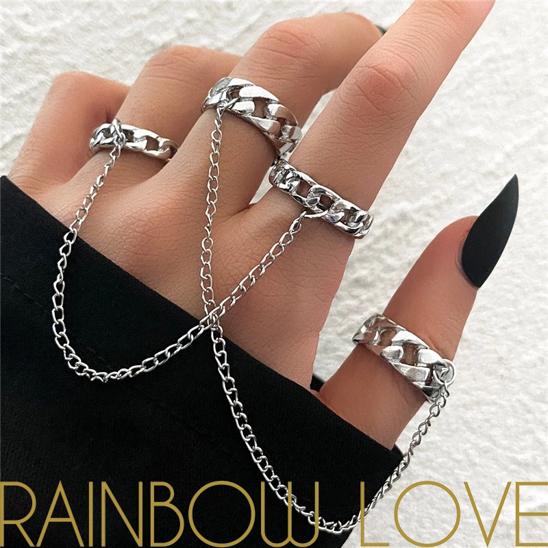2Pcs Set Fashion Punk Hip Pop Metal Silver Color Multi-layer Chian ...