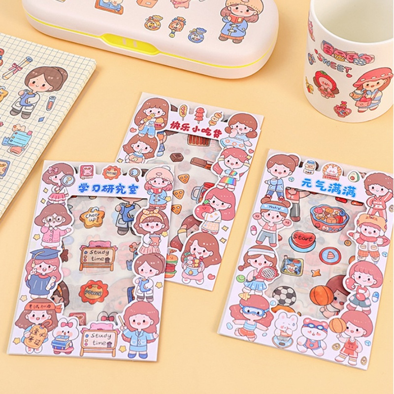 4PCS/bag Cartoon Girl Daily Stickers Ins Girl Heart Hand Account ...