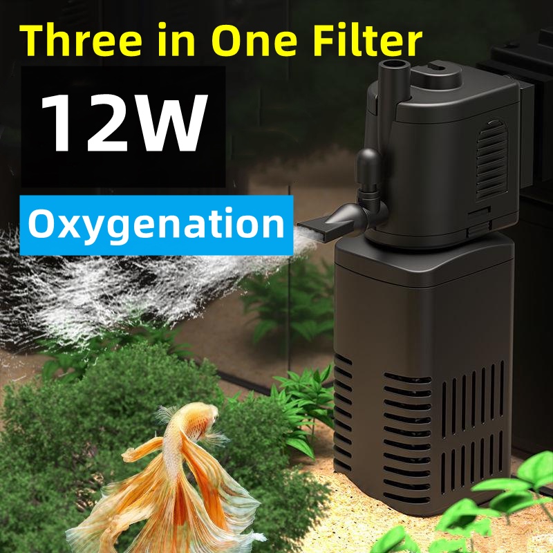 12W 3-in-1 Mini Filter Aquarium Fish Sponge Filter Oxygen Supply Quiet ...