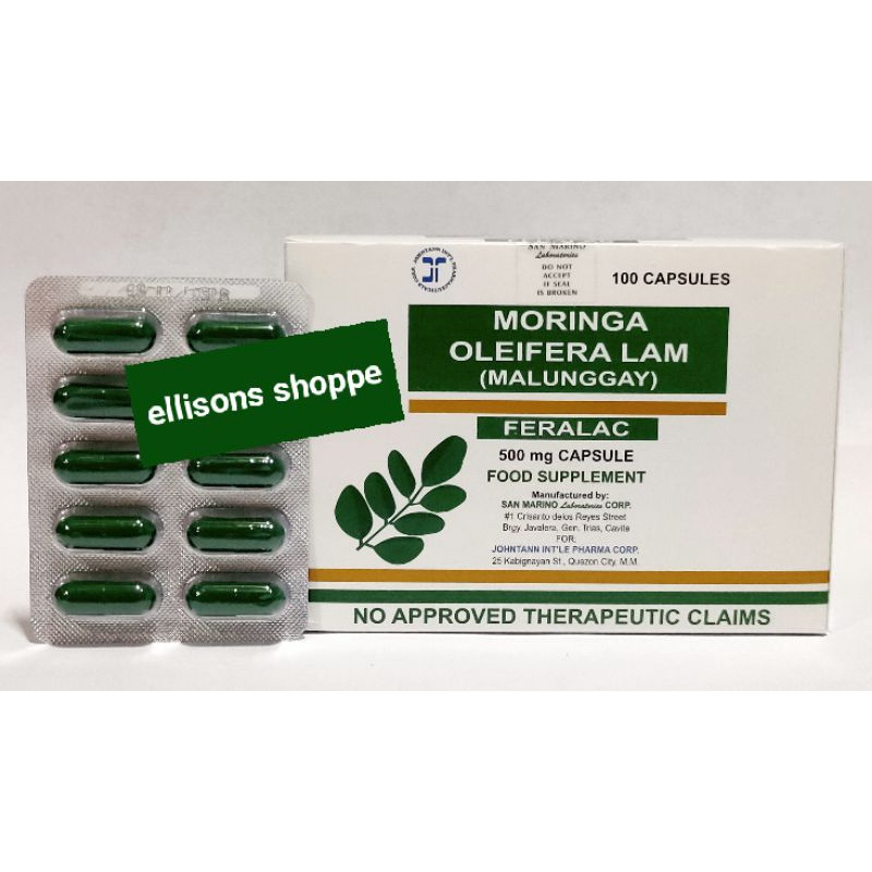FERALAC Moringa Oleifera Lam (Malunggay) Food Supplement 500mg Box of ...