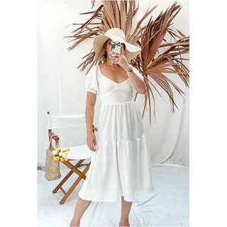 HAPEE JONEE - LOREN MIDI LONG DRESS WITH PUFF SLEEVE | Shopee Philippines