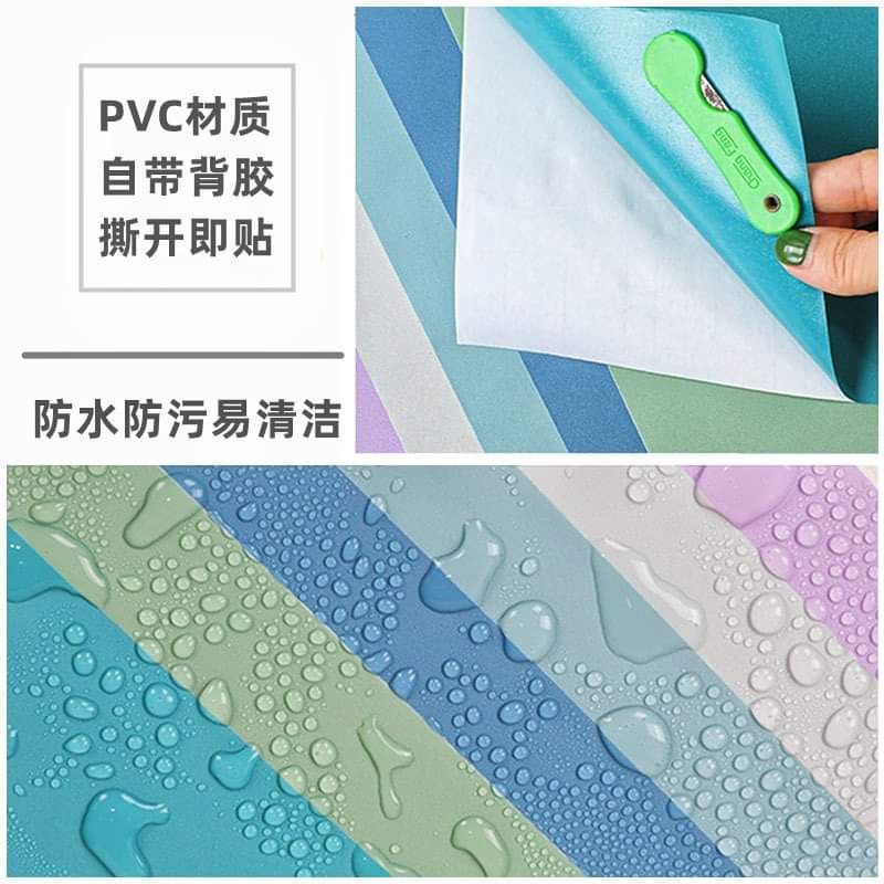 Waterproof Wallpaper 10M*45CM PVC Plain color Stripe Paper Pvc Self ...