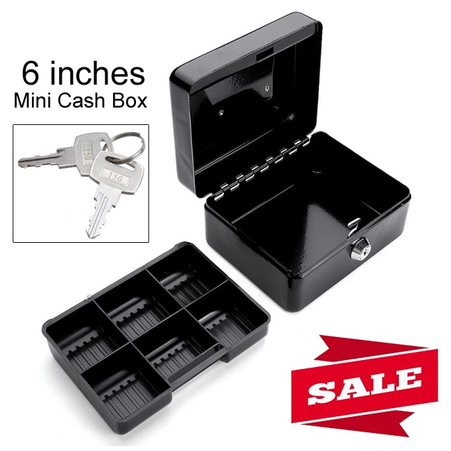 MiniCashBox02 (6inches) Metal Cash Box with Keys Portable Mini Money ...