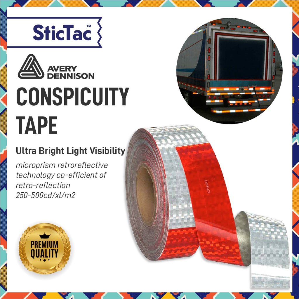 AVERY CONSPICUITY TAPE TRAFFIC LIGHT TAPE REFLECTIVE RED WHITE HONEYCOMB DIAMOND STREET ROLL ...